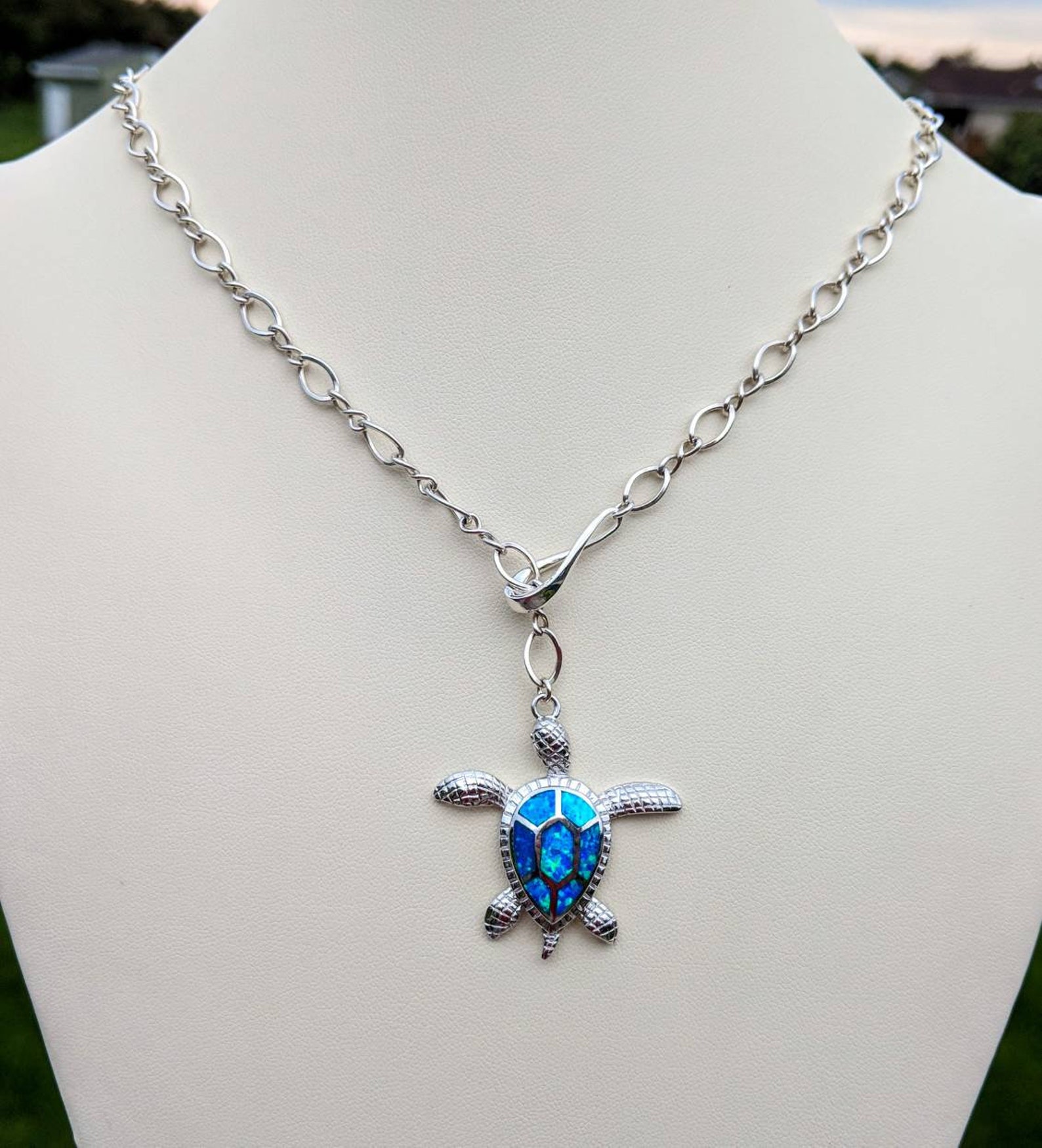 Sea Turtle Infinity Lariat Necklace Blue Fire Opal 925 Turtle - Etsy