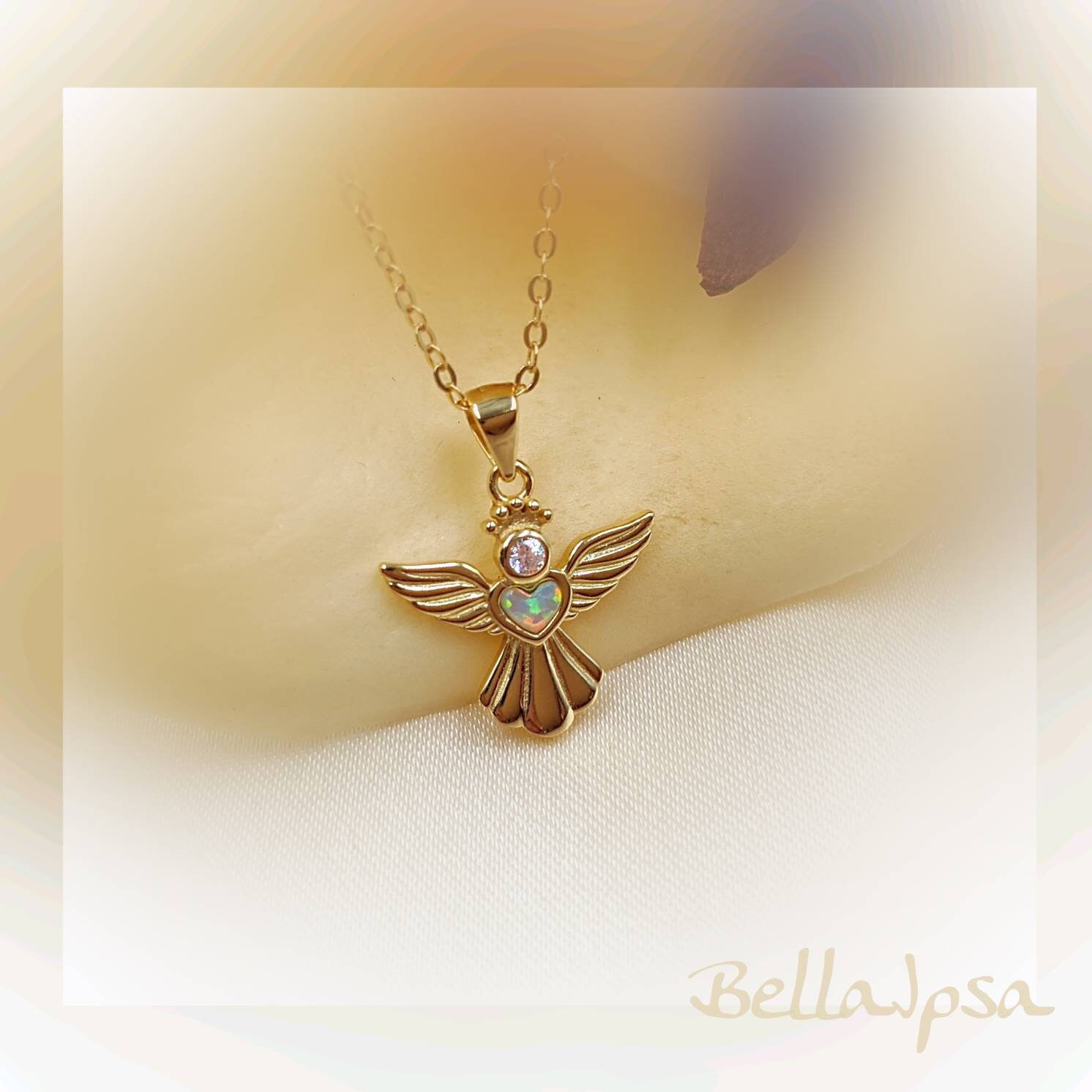 Gold and Opal Angel Pendant Necklace; Opal Angel; 925 Gold Angel With ...