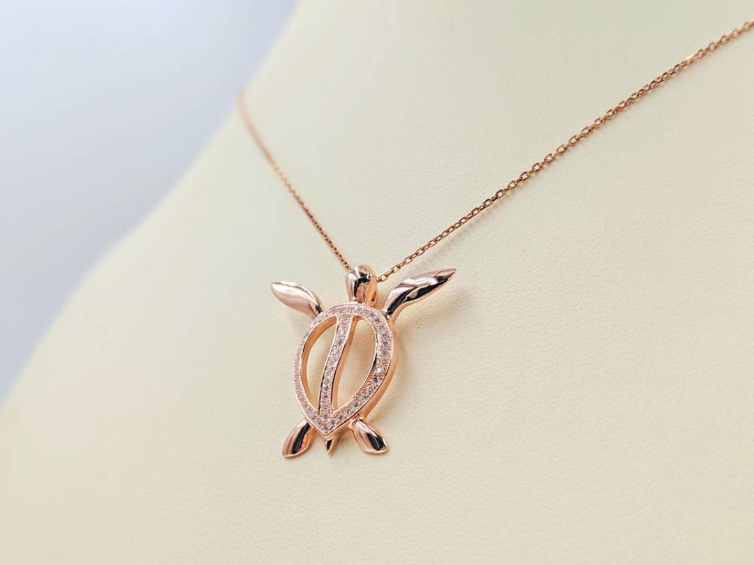 Rose Gold Sea Turtle Necklace; 925 Sterling & Rose Turtle, 925 Rose ...