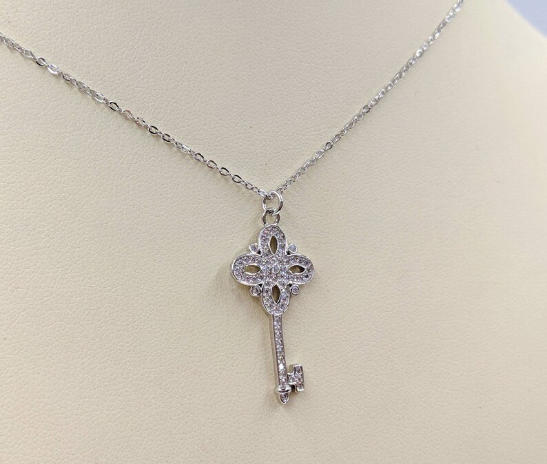 925 and CZ Pave Key Necklace Silver Key Pendant Box Snake | Etsy