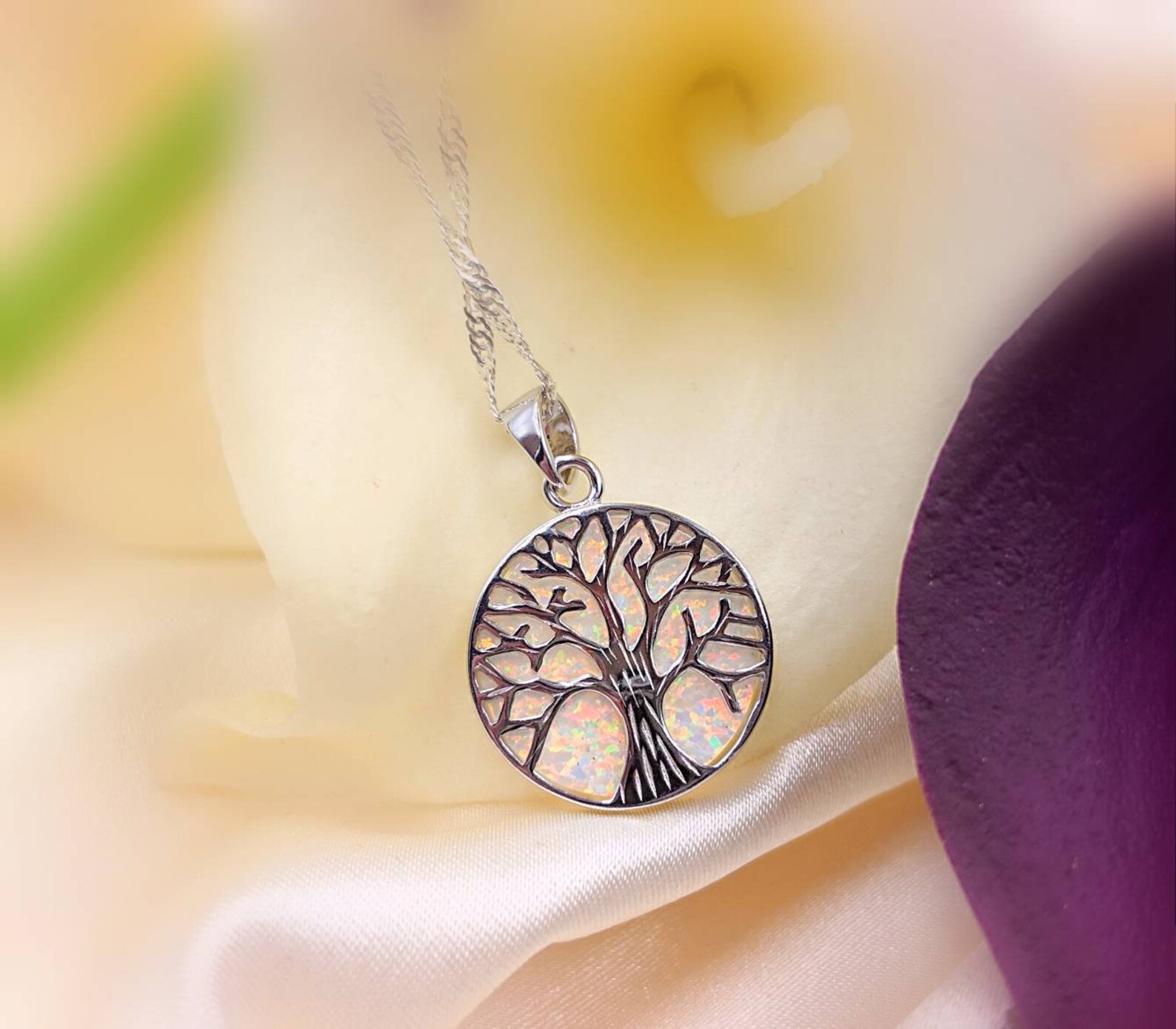 925 Sterling & Opal Tree of Life / Family Tree Necklace W - Etsy