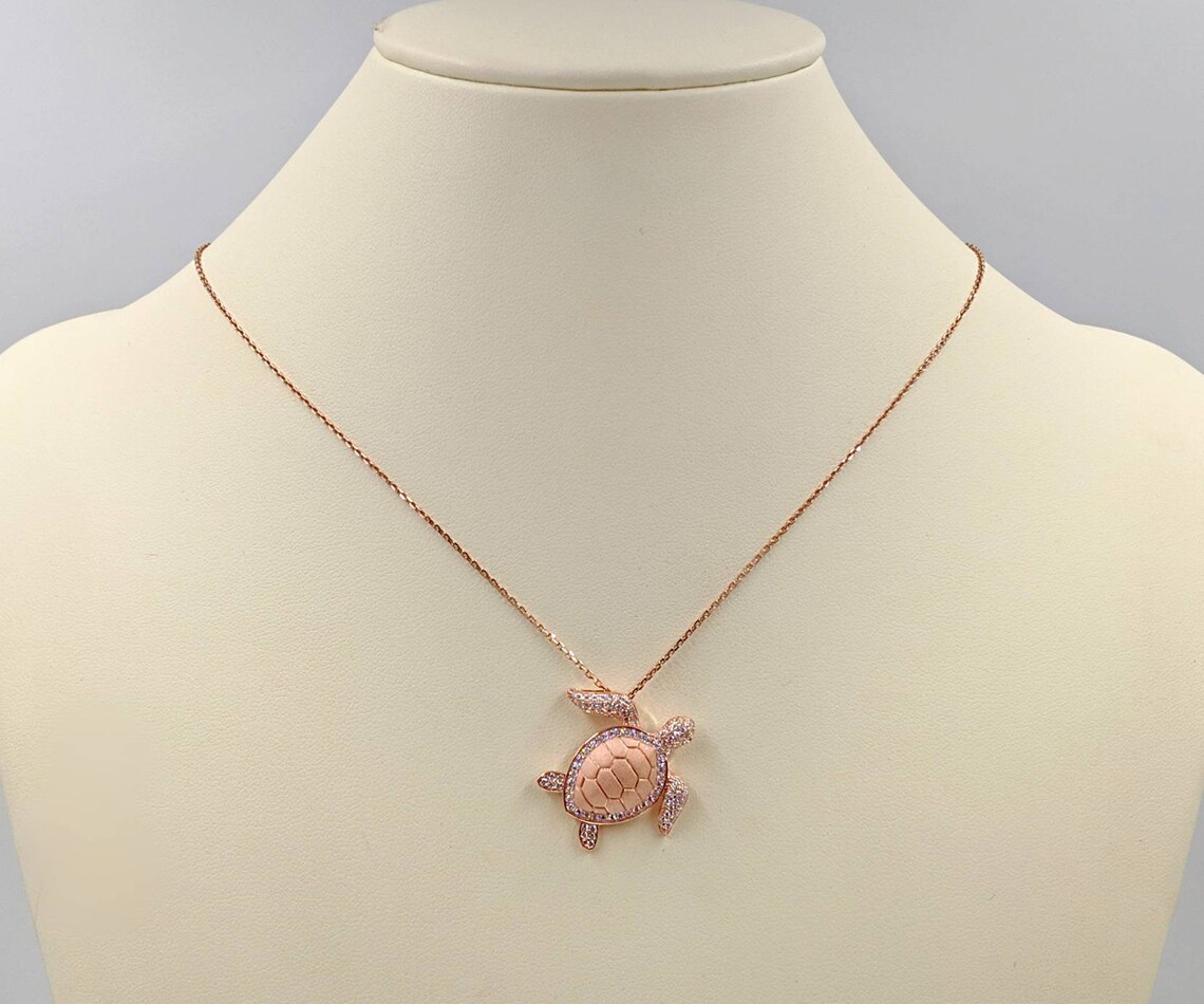 Rose Gold Sea Turtle Necklace 925 Sterling & Rose Turtle 925 - Etsy