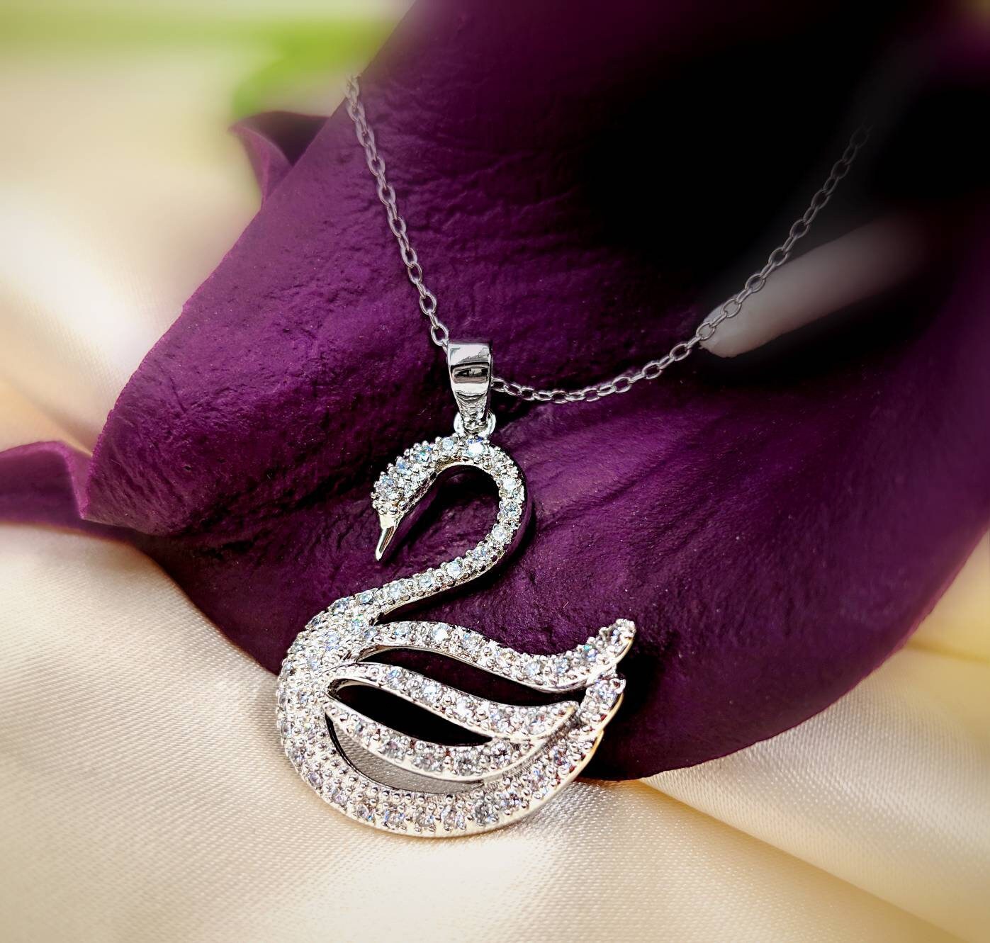 Pave Silver Swan Necklace Sterling Silver Swan Pendant - Etsy