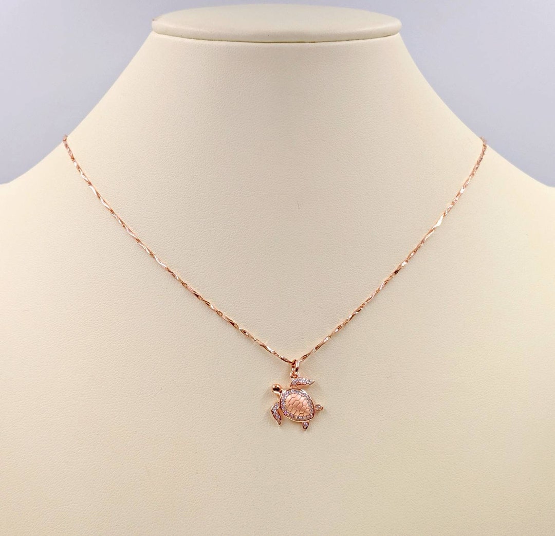 Rose Gold Sea Turtle Necklace; 925 Sterling & Rose Turtle, 925 Rose ...
