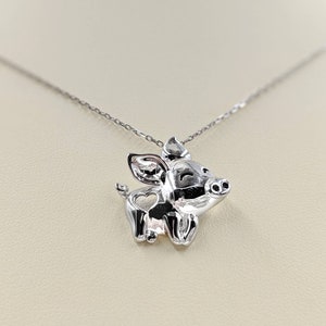 925 Sterling Silver Necklace - Piggy Pendant With Heart; Happy Pig ...