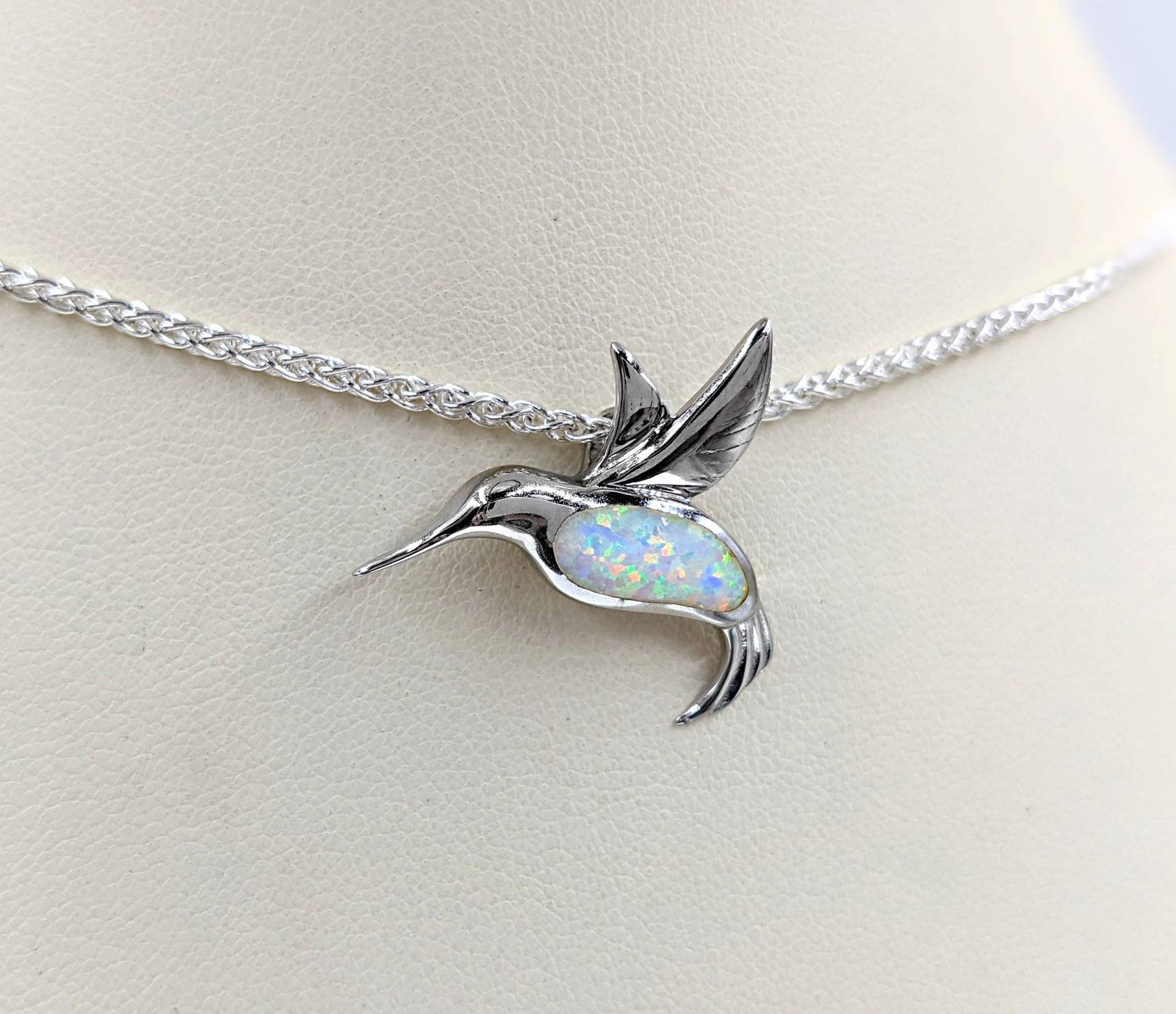 Silver & White Opal Hummingbird Necklace 925 Sterling - Etsy
