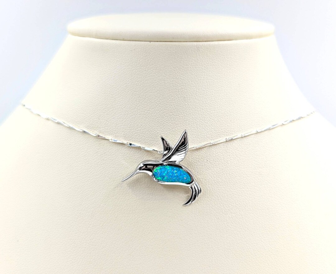Silver & Blue Opal Hummingbird Necklace; 925 Sterling Hummingbird ...