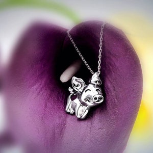 925 Sterling Silver Necklace - Piggy Pendant With Heart; Happy Pig ...