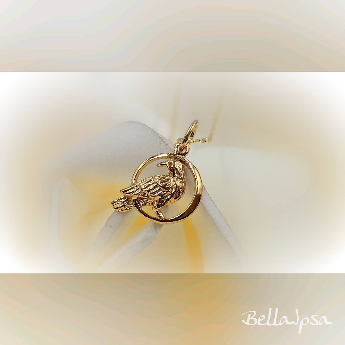 Small Gold Raven Necklace; 925 Sterling Owl Pendant on 925 Chain; Gold ...