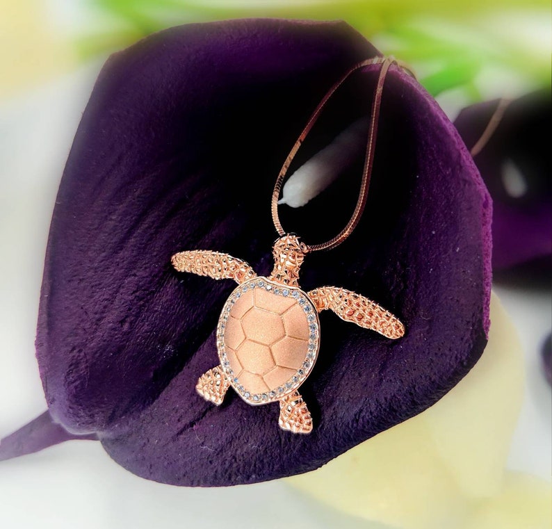Rose Gold Sea Turtle Necklace 925 Sterling & Rose Turtle 925 | Etsy
