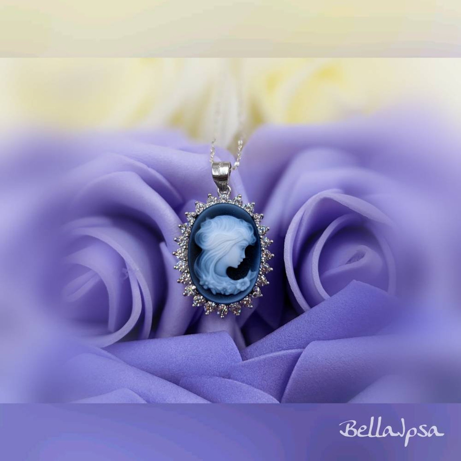 Pave Blue Agate Cameo Necklace Classic Victorian Cameo - Etsy