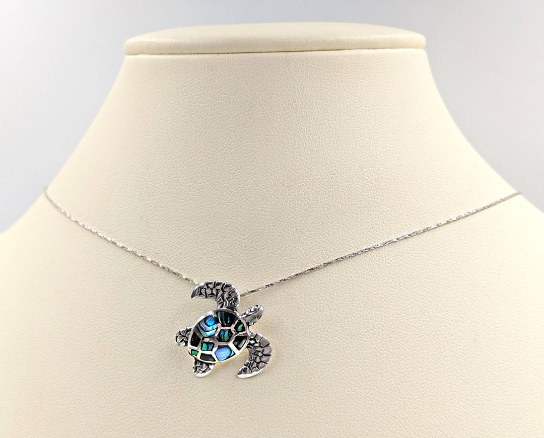 Sterling Abalone Shell Turtle Necklace; 925 Abalone Turtle Pendant; Sea ...