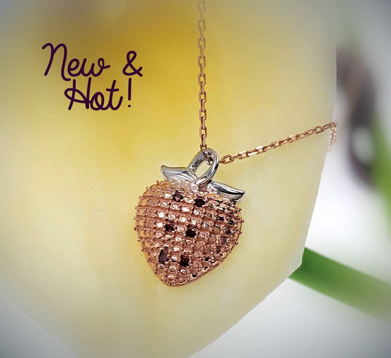 Diamond & Rose Gold Strawberry Necklace 925 and Diamond Berry | Etsy