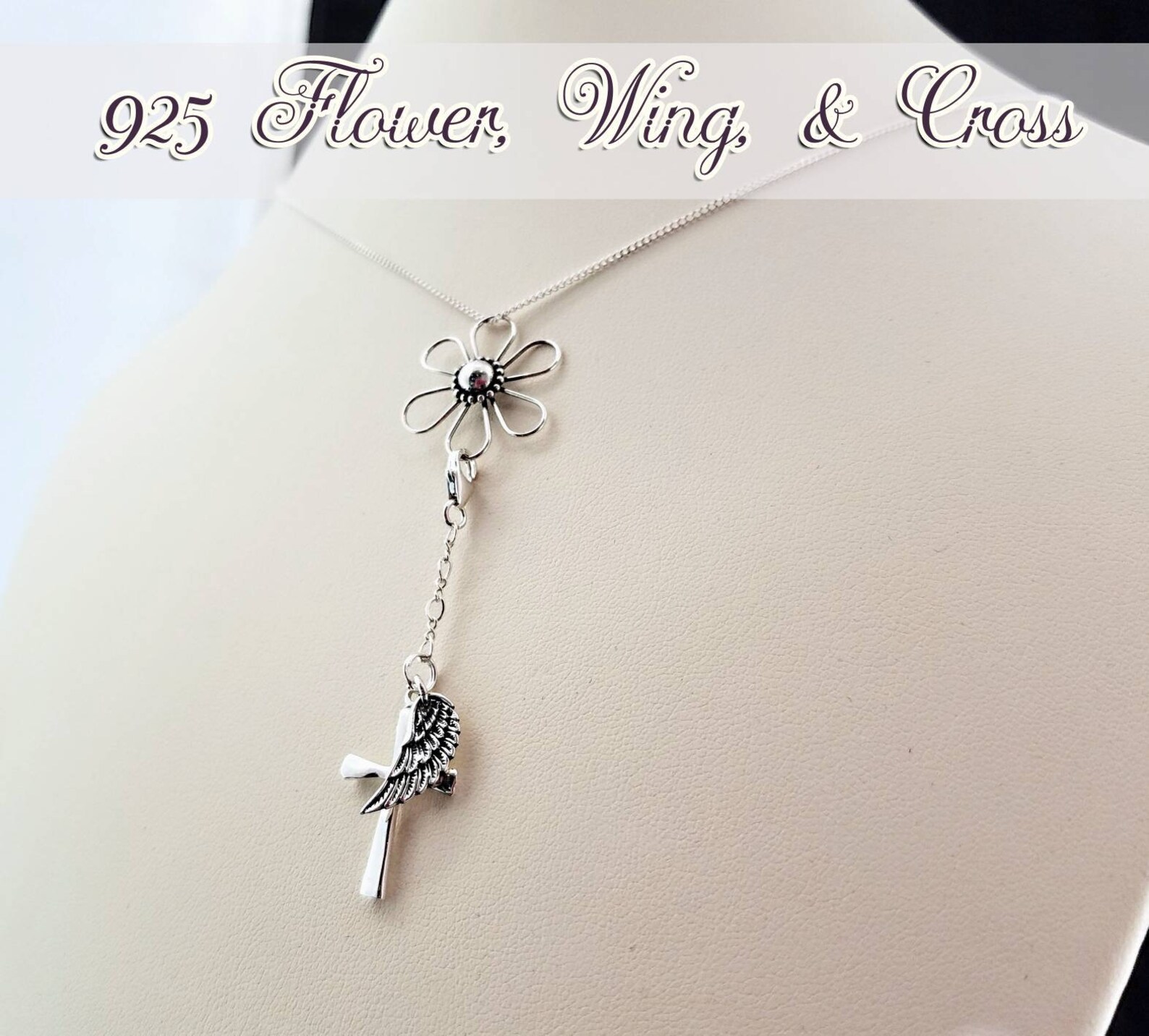Flower, Wing, Cross Lariat Necklace; Flower Center Lariat W Removable ...