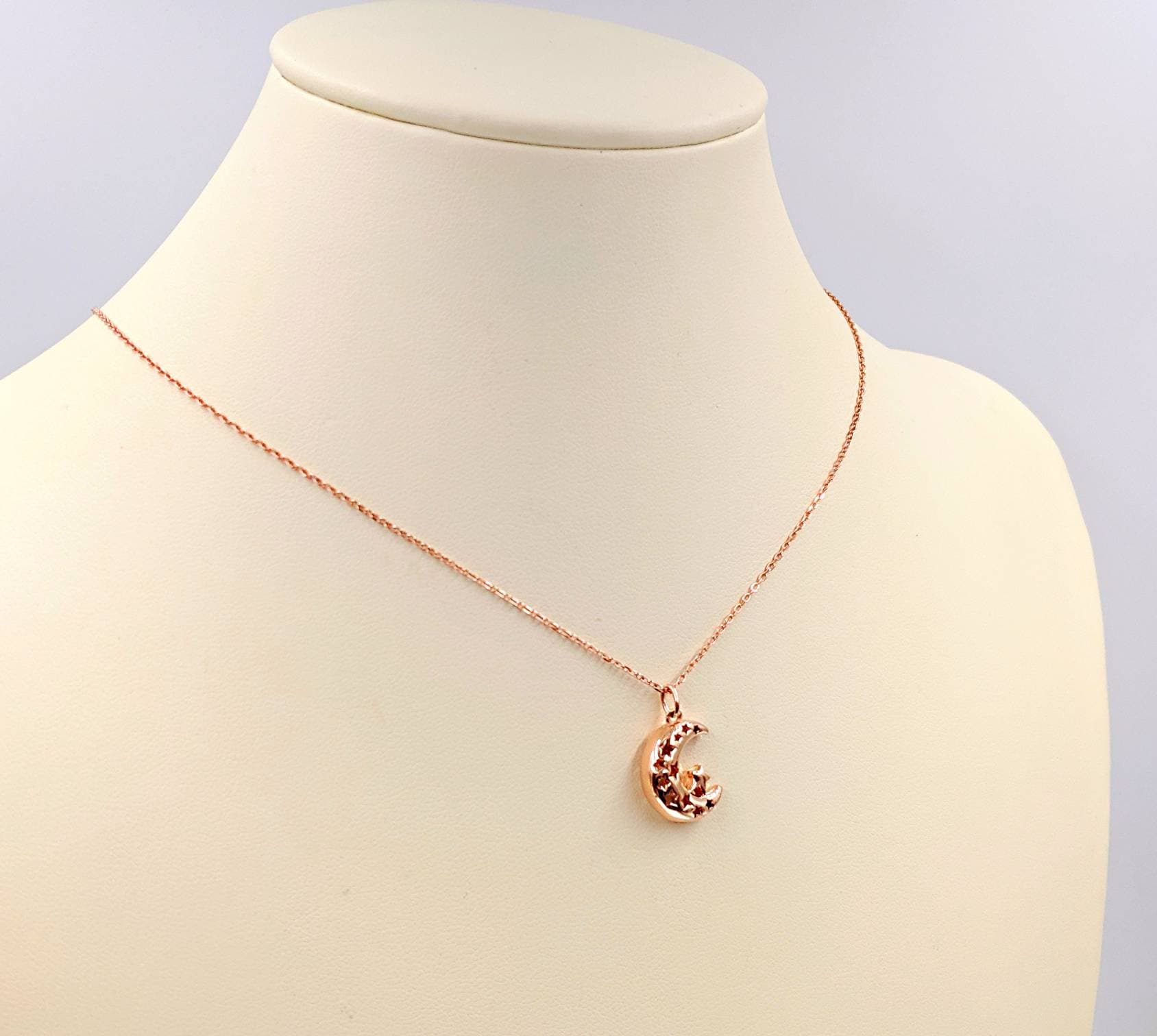 Gold Crescent Moon Necklace; Textured Gold Crescent Moon Necklace; 925 ...