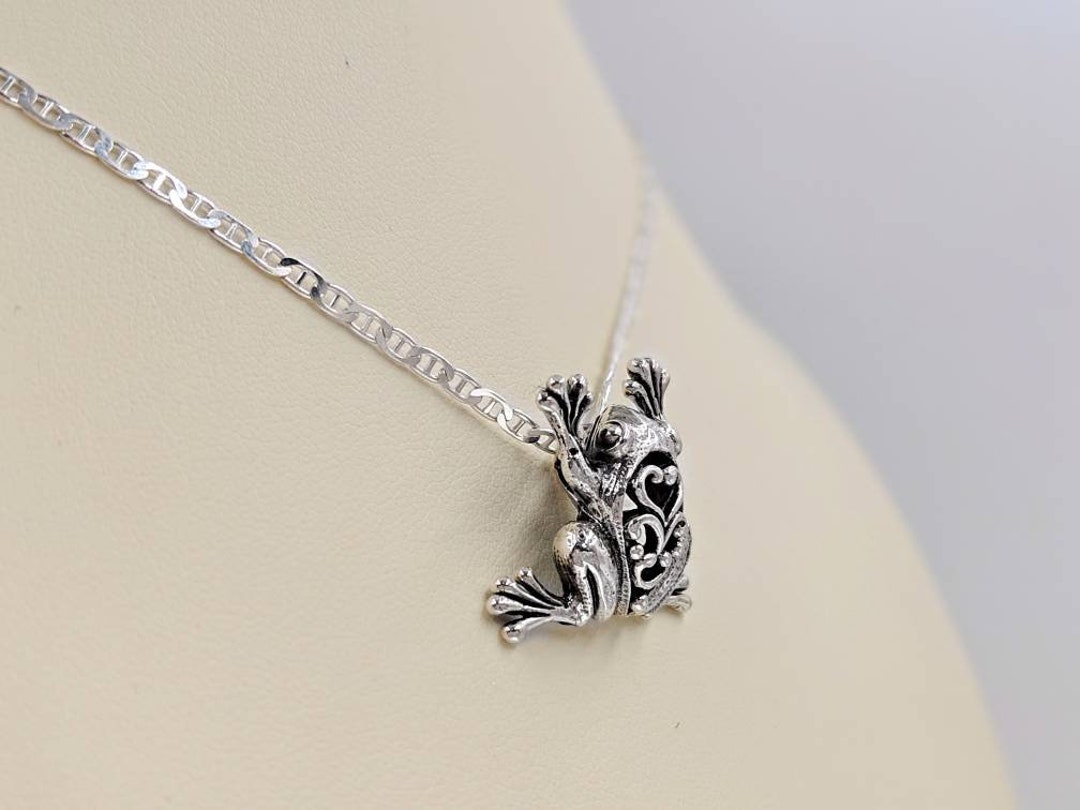 925 Swirl Frog Necklace; Sterling 925 Frog Pendant; Adorable Frog ...