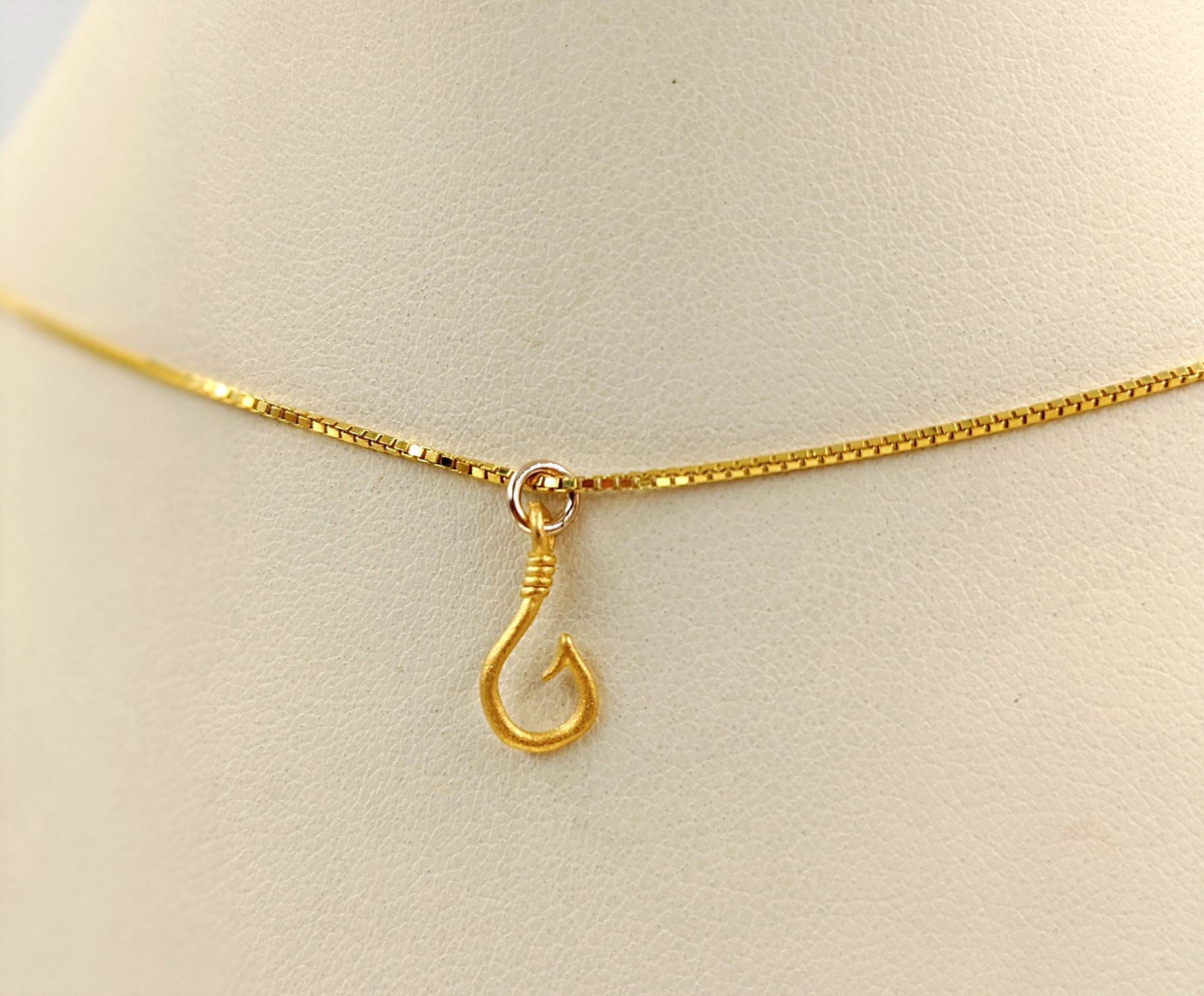 24K Gold Fish Hook Necklace 925 Gold Vermeil Fish Hook - Etsy