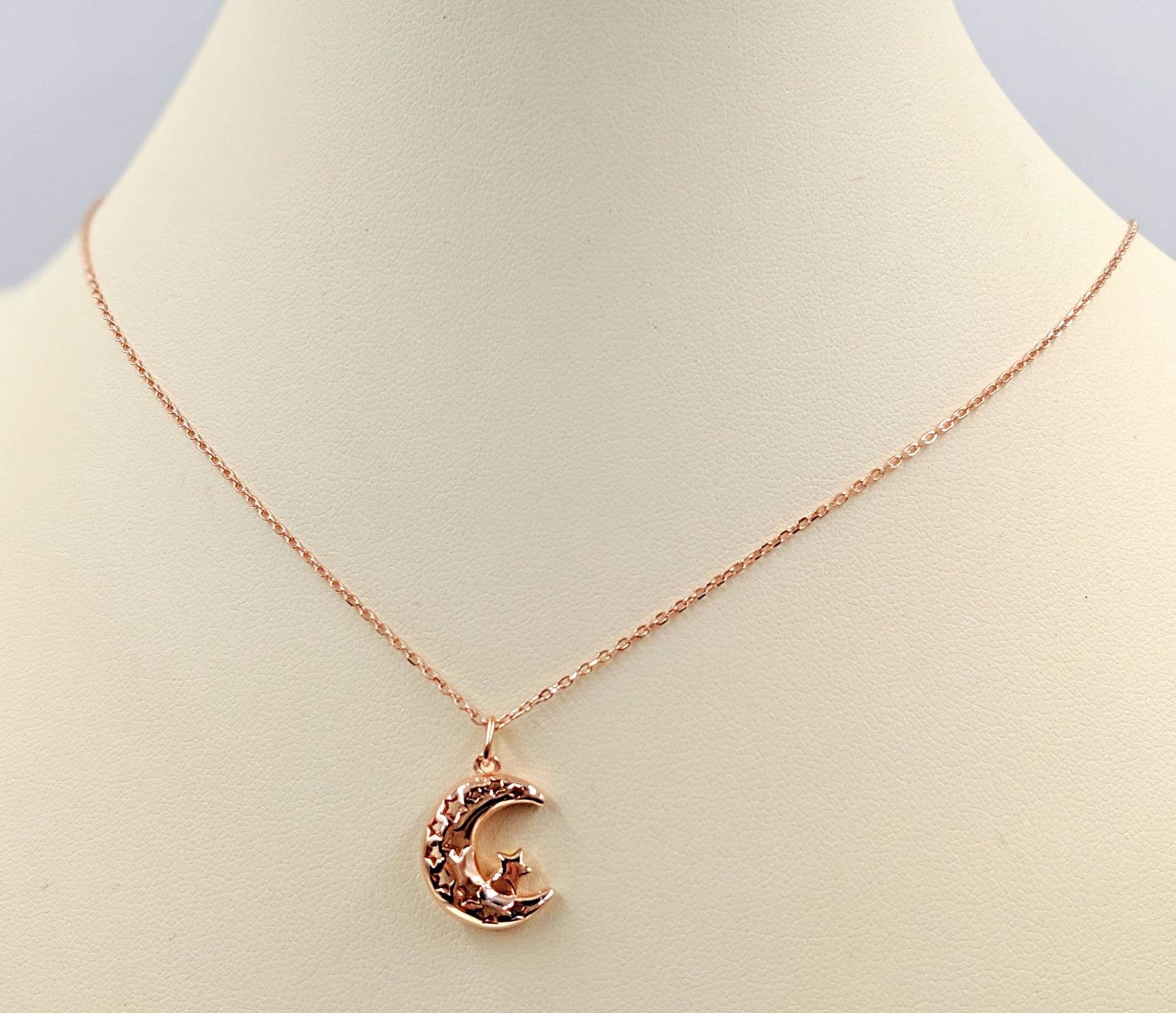 Gold Crescent Moon Necklace; Textured Gold Crescent Moon Necklace; 925 ...
