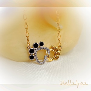 925 Silver & Gold Linked Paw Necklace; Dog Paw Pendant W Gold Chain ...