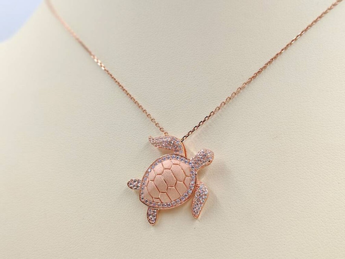 Rose Gold Sea Turtle Necklace; 925 Sterling & Rose Turtle, 925 Rose ...
