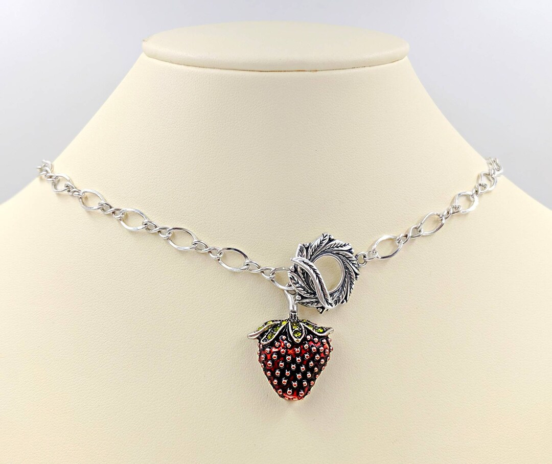 925 Pave Strawberry Necklace; 925 and CZ Berry Necklace; Strawberry ...