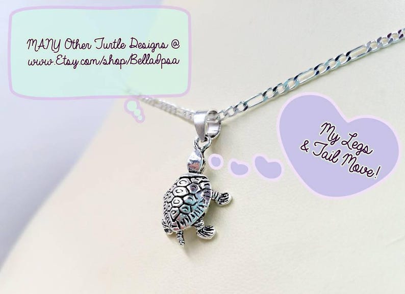 Moving Legs Sea Turtle Pendants Sterling Silver Figaro Chain - Etsy