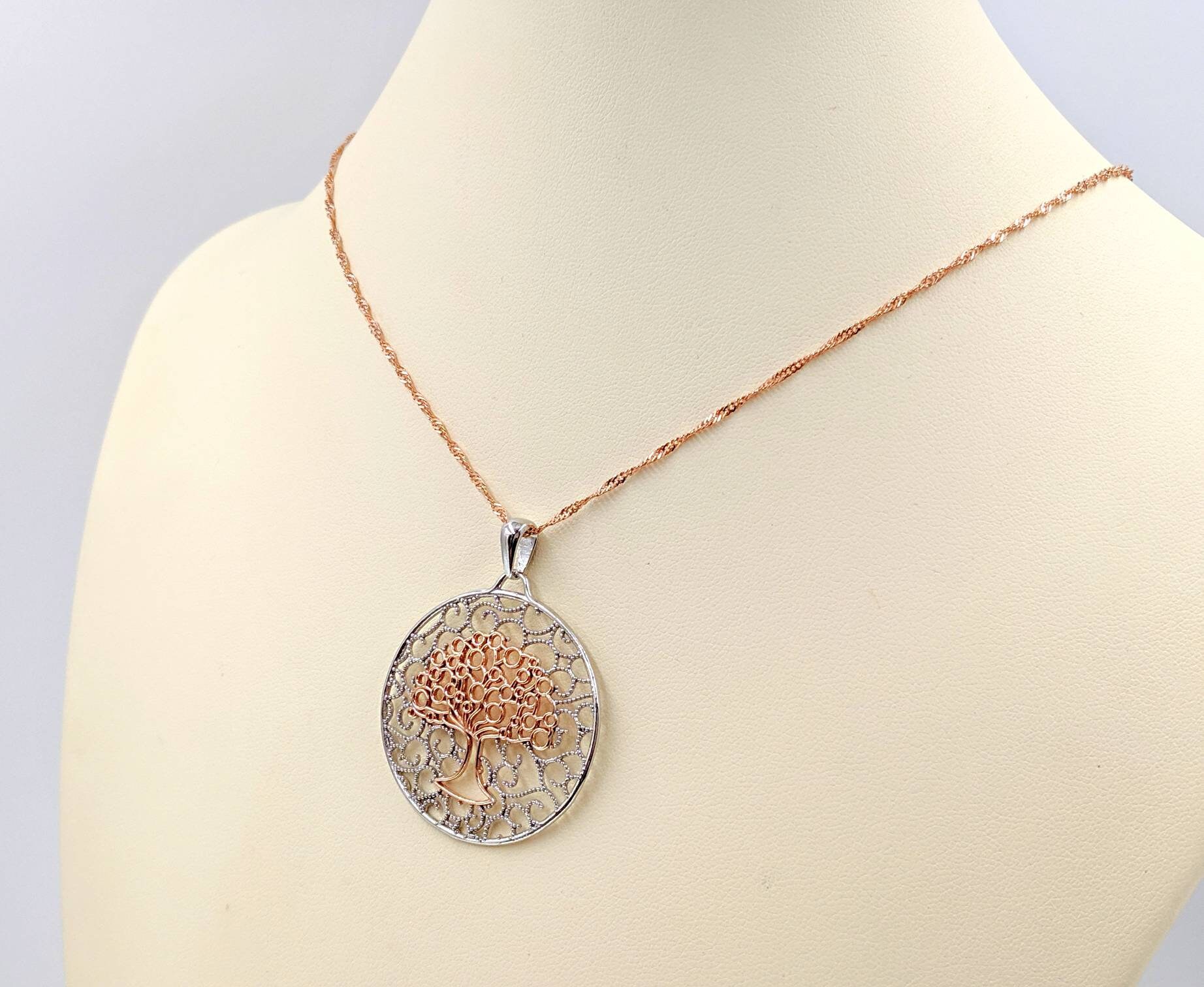 Two Tone Silver & Rose Gold 925 Tree of Life Necklace; Wire Two Tone ...
