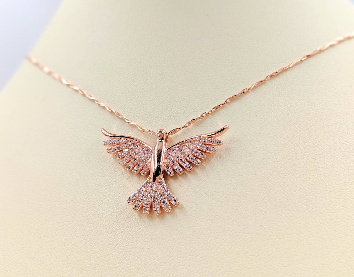 Rose Gold Phoenix Rising Necklace 925 & Rose Gold Phoenix - Etsy