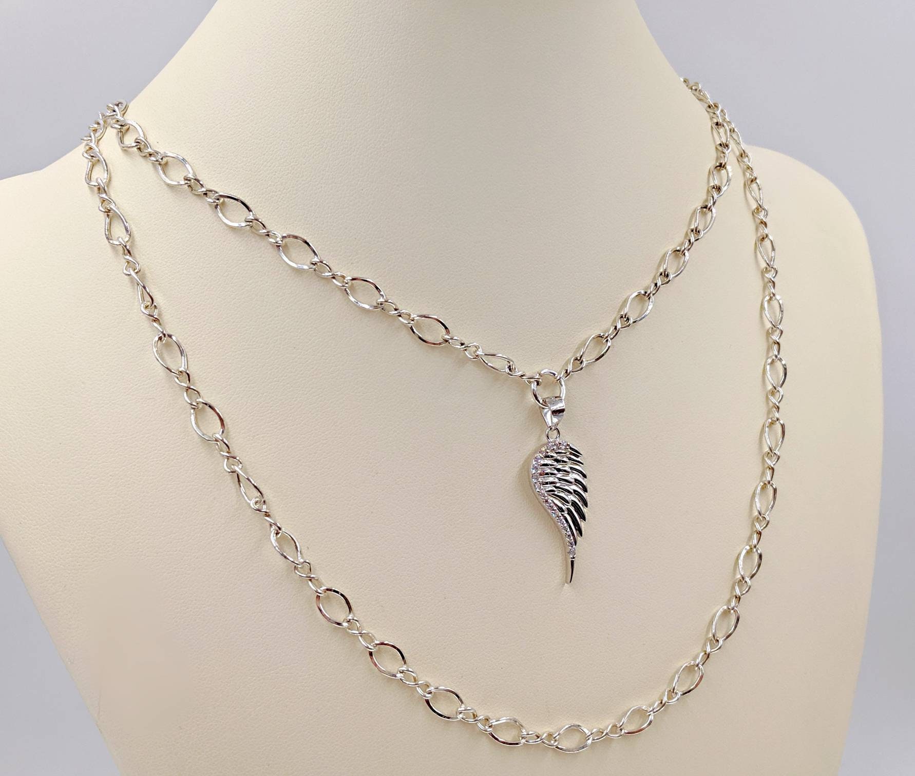925 Sterling Silver Layered Angel Wing Necklace; Bird Wing Necklace ...