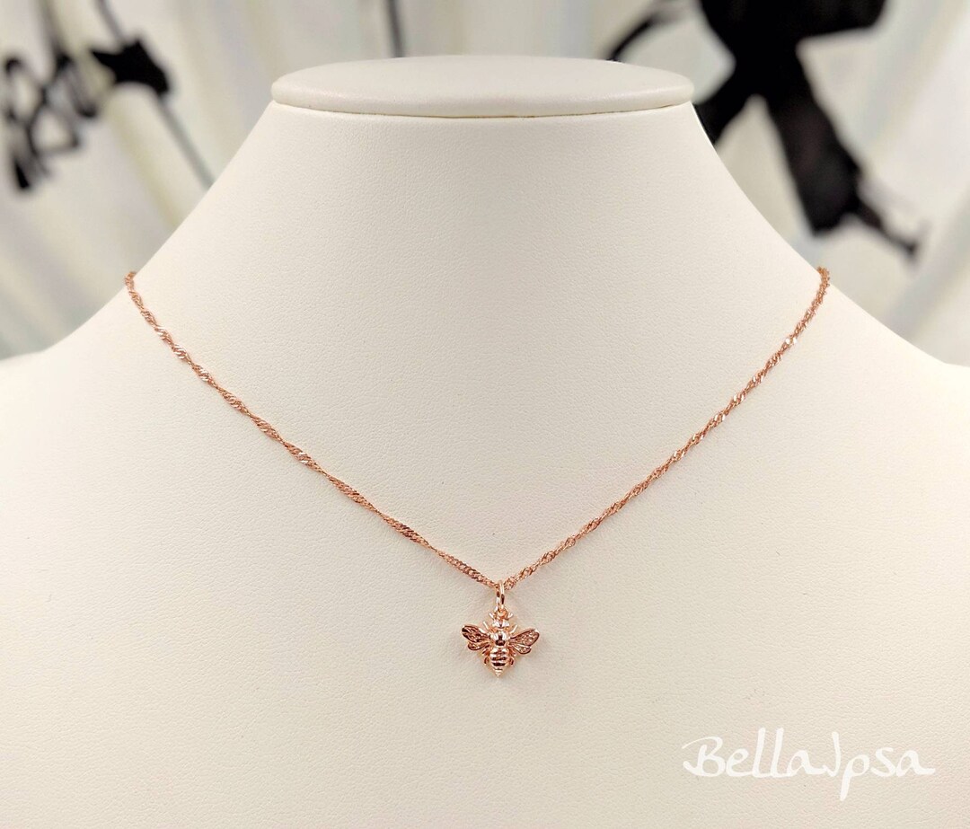 14K Vermeil Rose Gold Honey Bee 925 Necklace; Sterling Bumble Bee; Rose ...