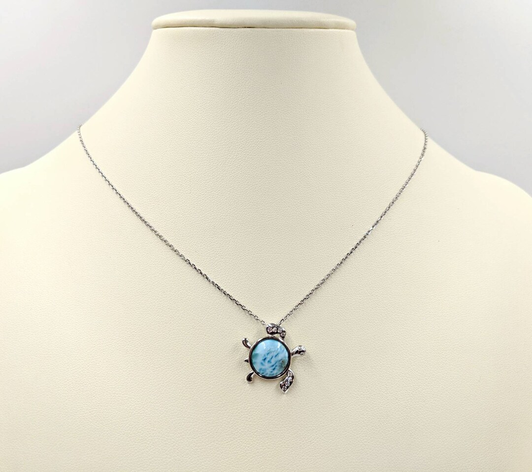 Turtle Necklace - Sterling Silver Water Wave Chain Necklace W Blue Fire ...