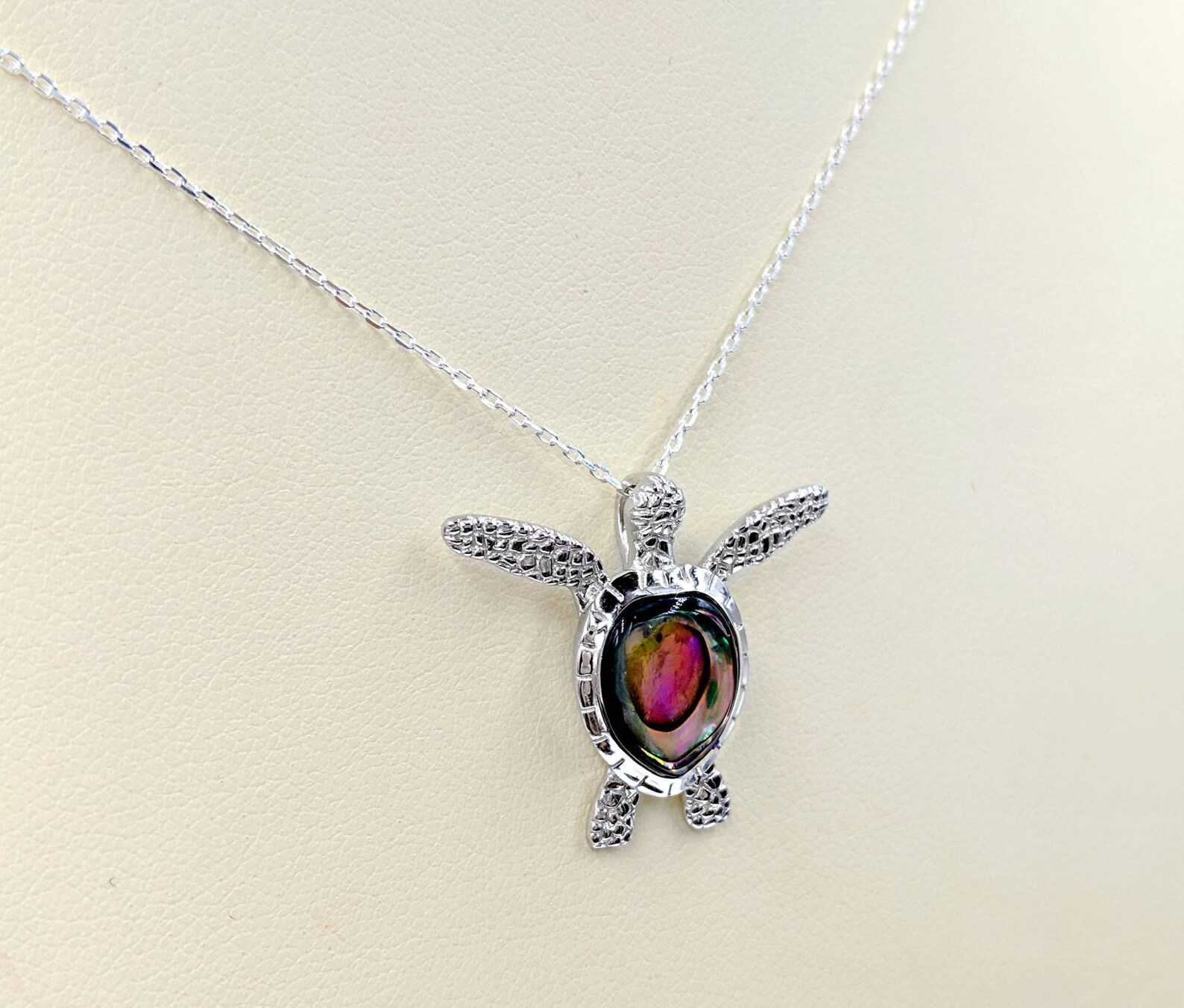Sterling Abalone Shell Turtle Necklace; 925 Abalone Turtle Pendant; Sea ...