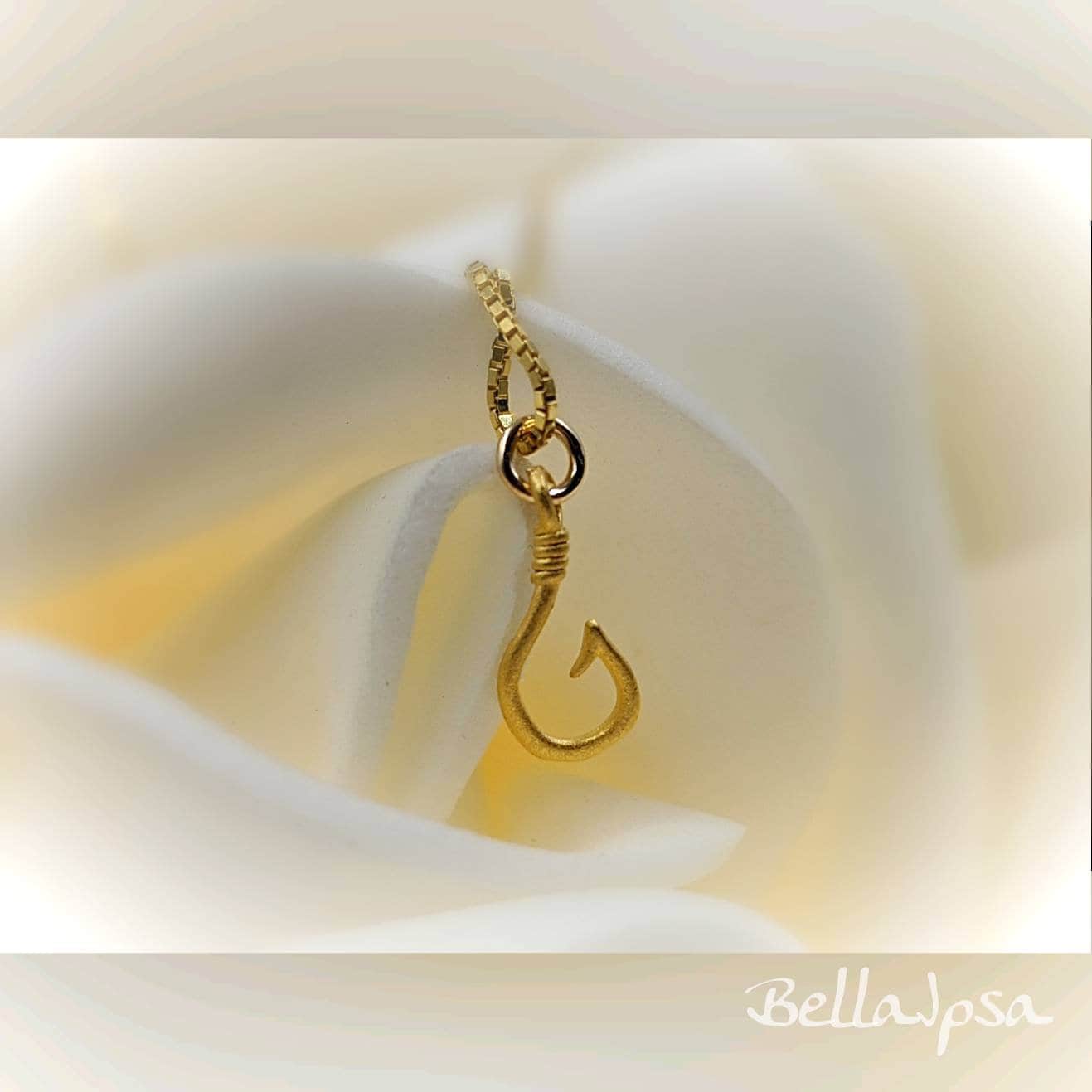 24K Gold Fish Hook Necklace 925 Gold Vermeil Fish Hook - Etsy
