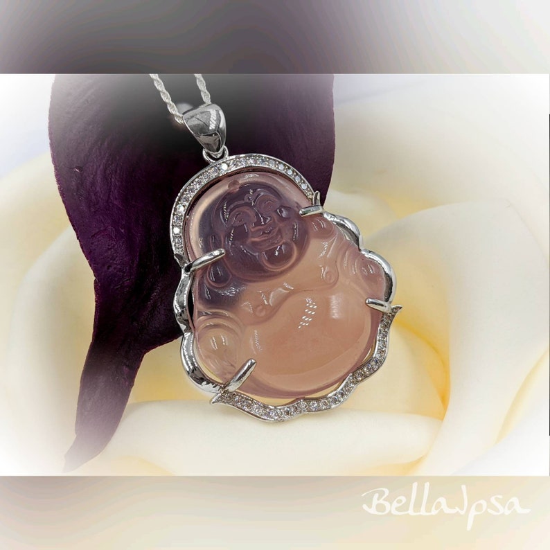 Large Sterling Silver Pink Jade Buddha 925 Buddha Necklace | Etsy