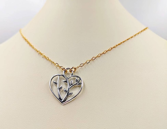 Heart & Vine Tree Two Tone Tree of Life Gold Chain Tree of | Etsy