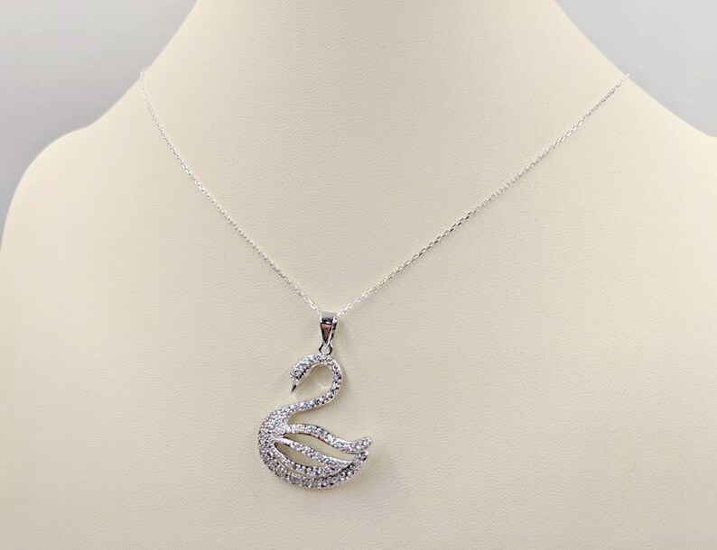 Pave Silver Swan Necklace Sterling Silver Swan Pendant - Etsy
