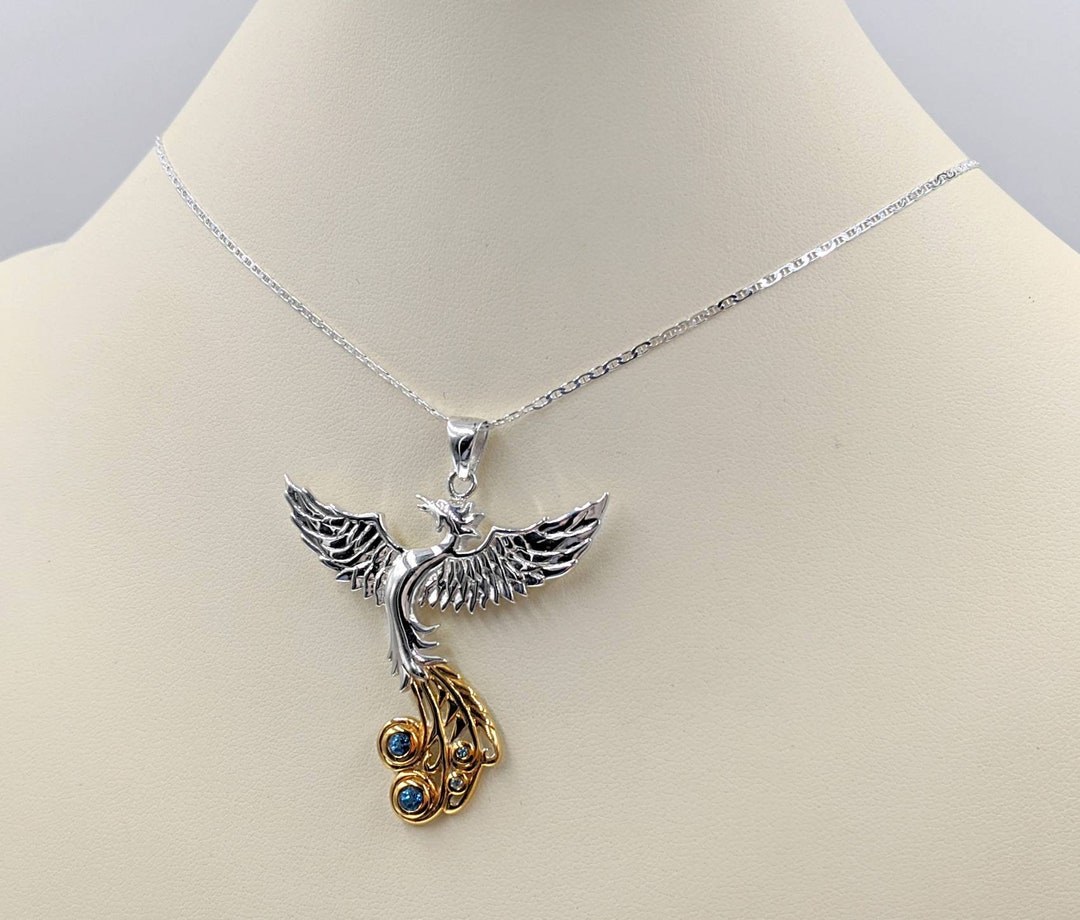 Two Tone Phoenix Rising Necklace 925 & 14K Gold Phoenix - Etsy