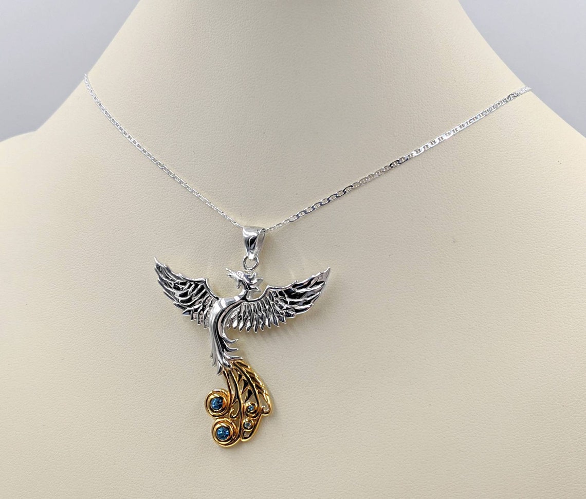 Two Tone Phoenix Rising Necklace 925 & 14K Gold Phoenix - Etsy