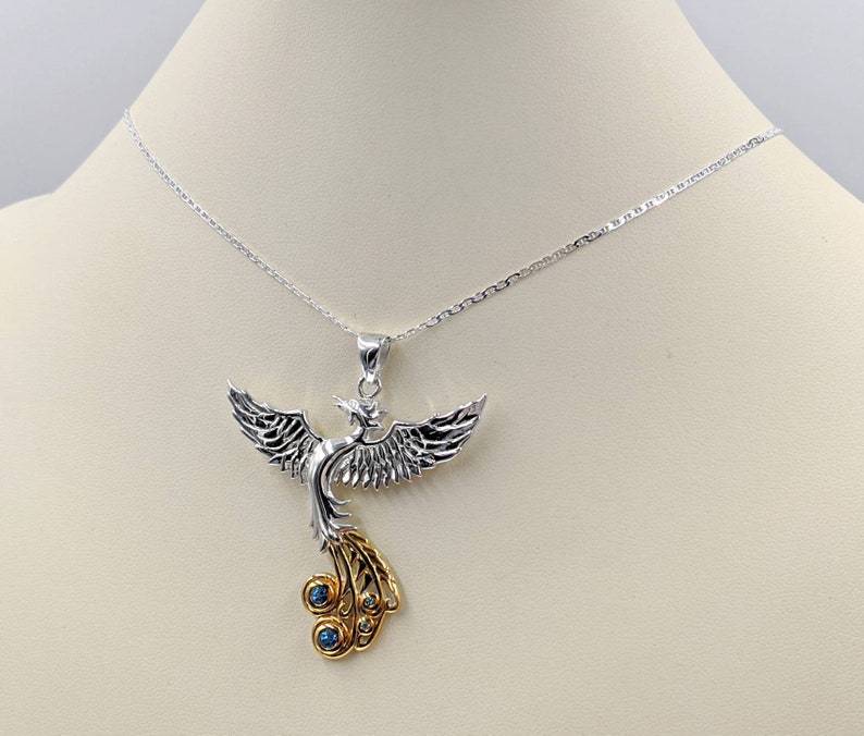 Two Tone Phoenix Rising Necklace 925 & 14K Gold Phoenix - Etsy