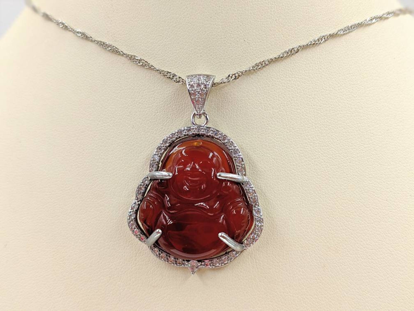 Sterling Silver Genuine Red Jade Buddha; 925 Buddha Necklace; Red ...