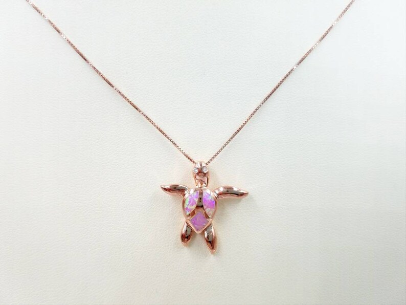 Adorable 925 Pink Opal Rose Gold Turtle Pendant W CZ Detail on - Etsy