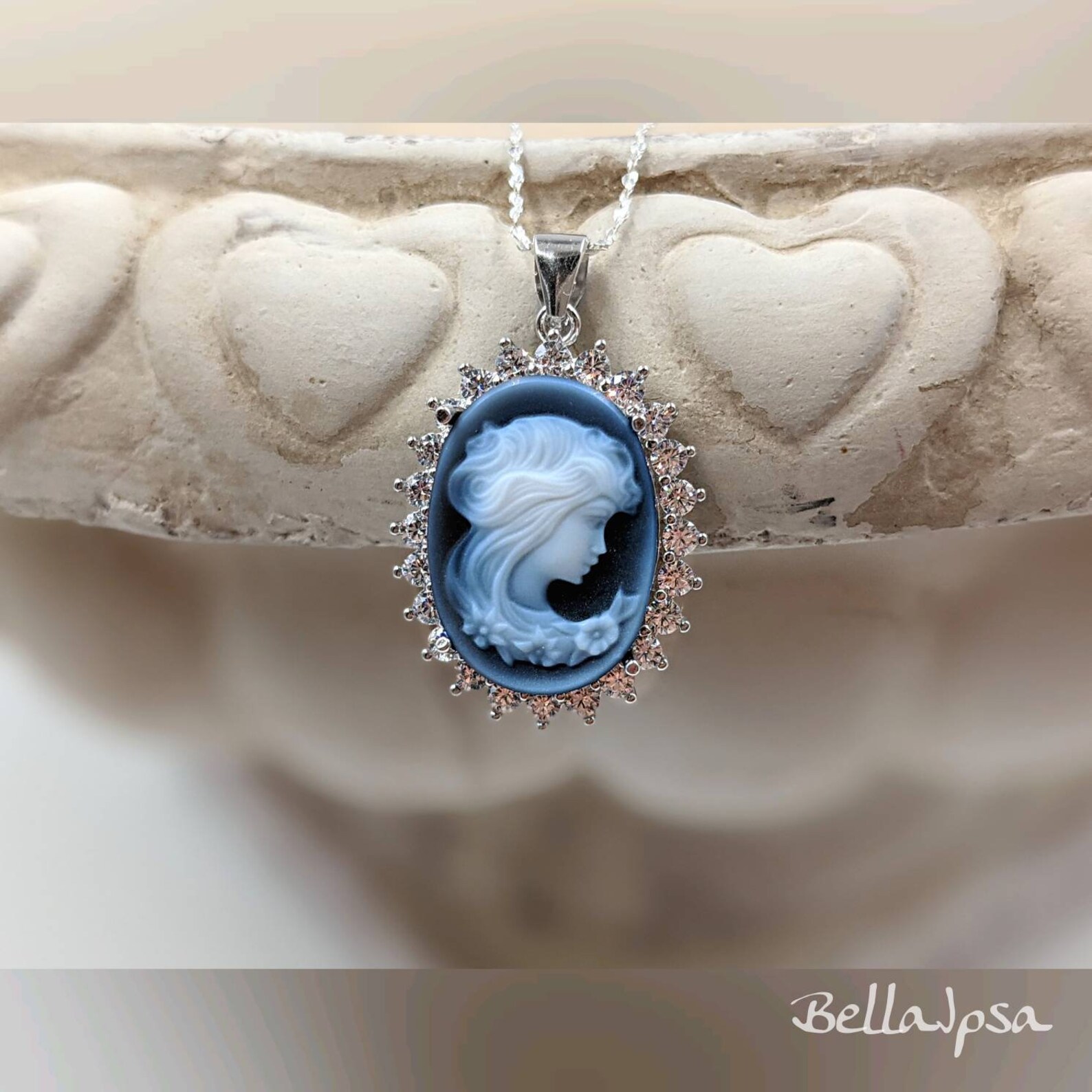 Pave Blue Agate Cameo Necklace Classic Victorian Cameo - Etsy
