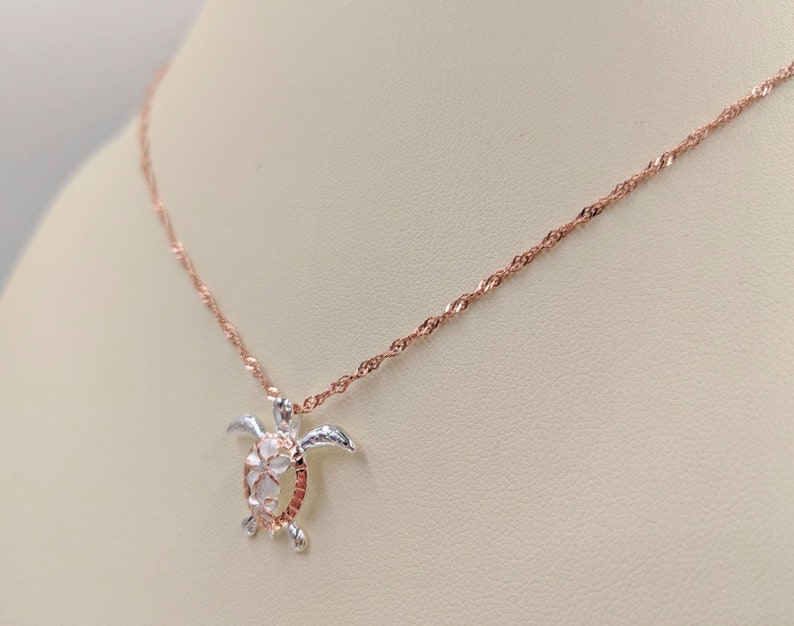Two Tone Turtle Rose Gold Turtle Necklace With Hibiscus - Etsy