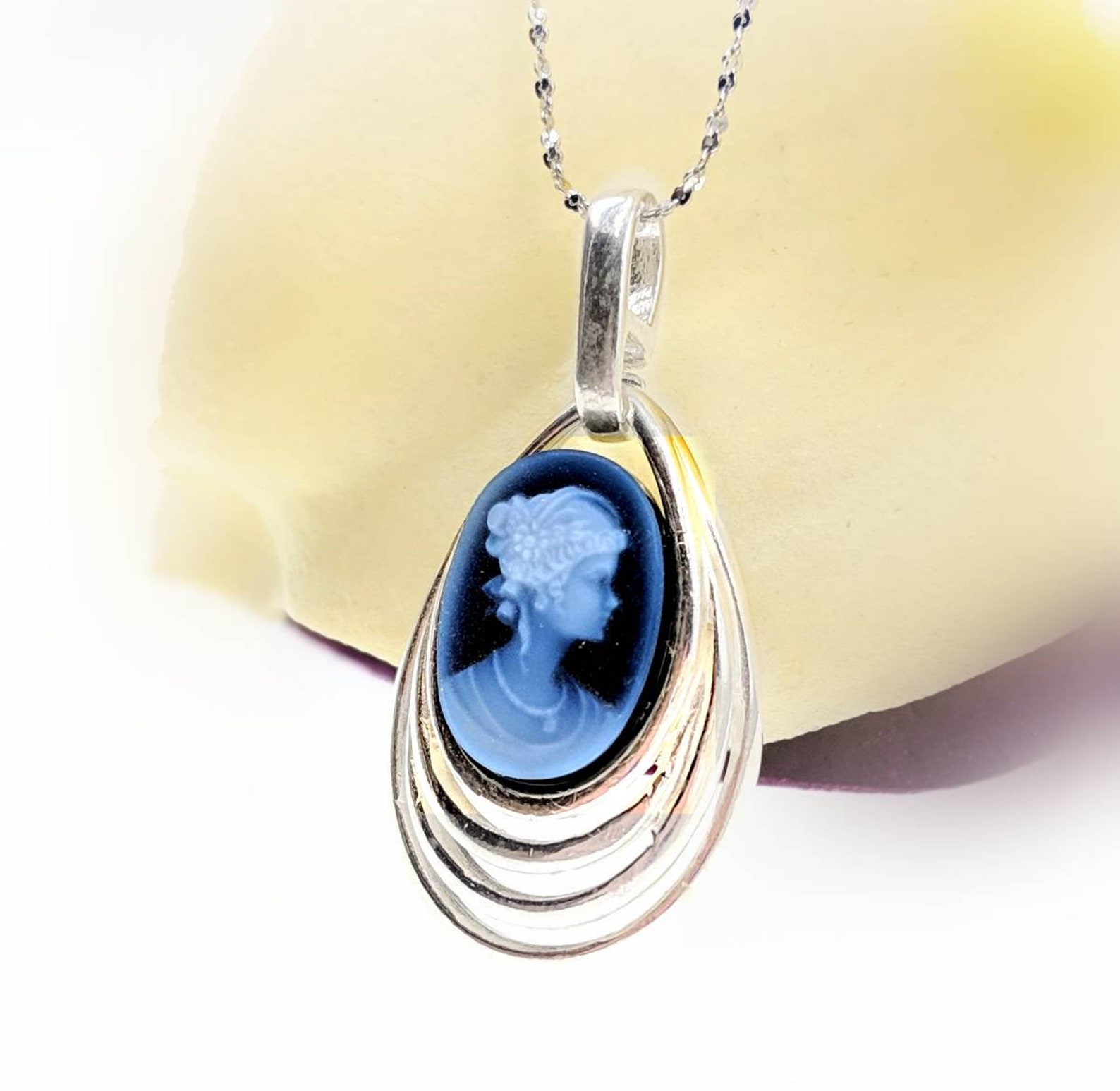 Blue Agate Lady Cameo Blue Victorian Cameo Necklace Genuine - Etsy