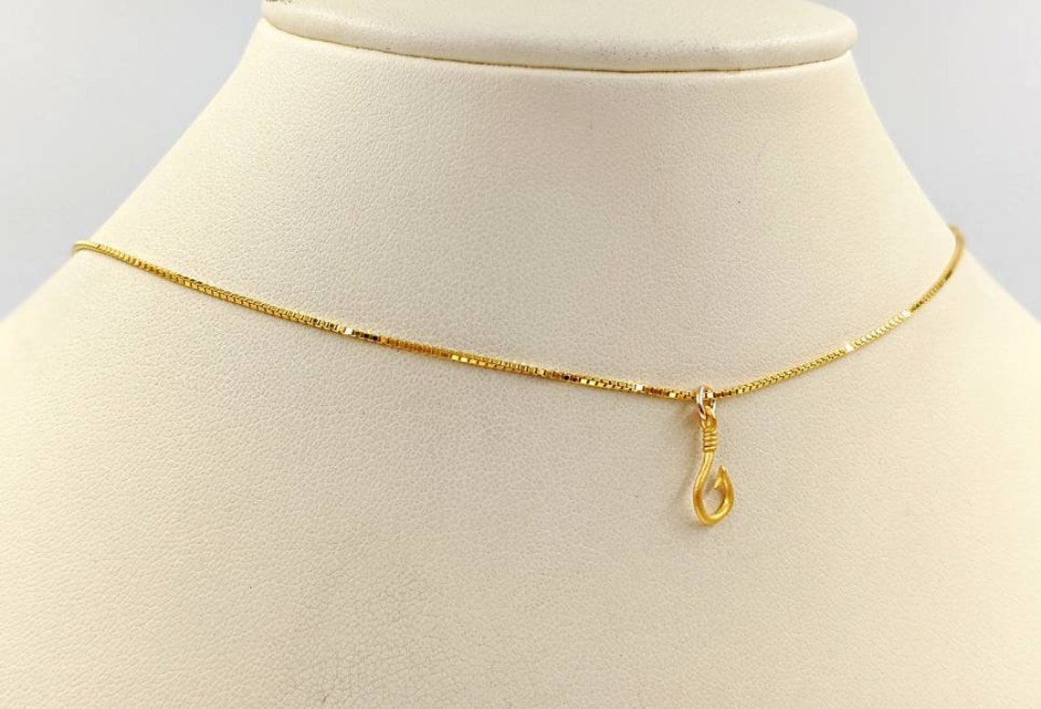 24K Gold Fish Hook Necklace 925 Gold Vermeil Fish Hook | Etsy
