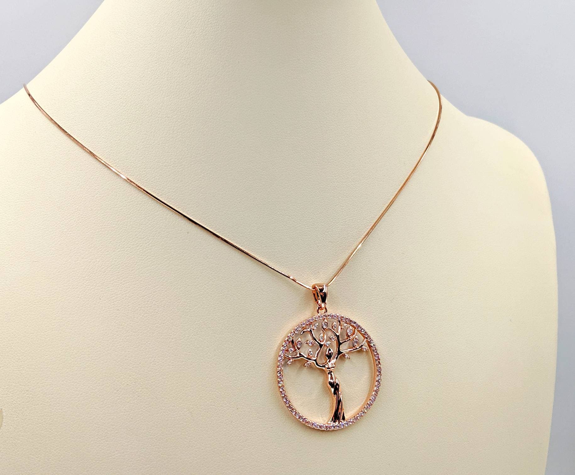 Rose Gold Tree - 925 Rose Gold & Squared Cable Chain Tree of Life ...