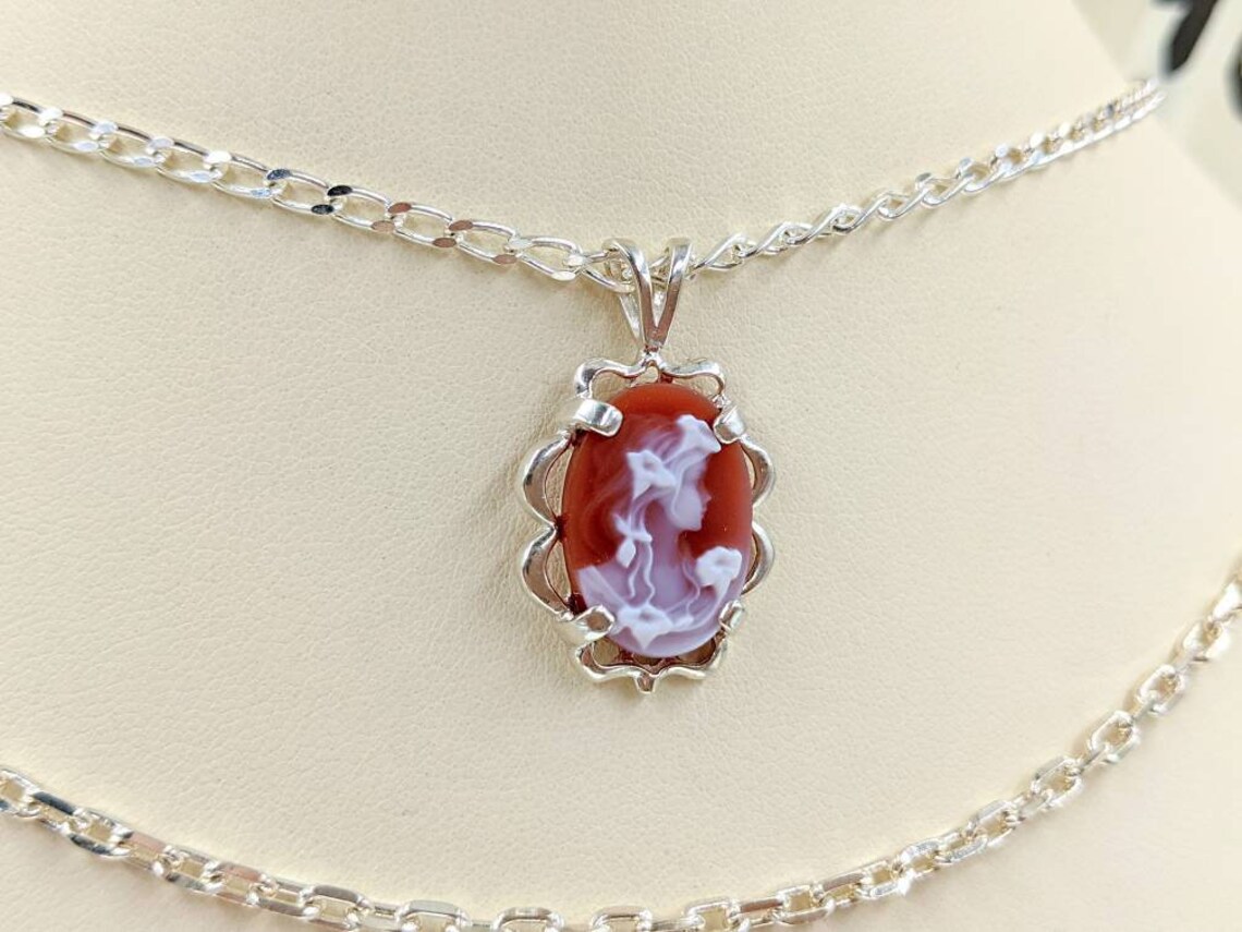 Genuine 925 Cameo Necklace Genuine Red Agate Cameo W Layered | Etsy