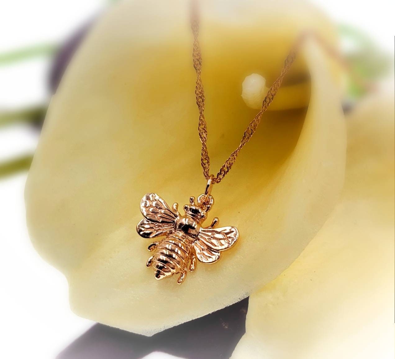 14K Vermeil Rose Gold Honey Bee Necklace; Large 925 Bumble Bee; Rose ...