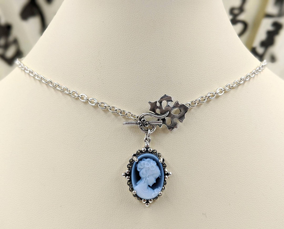 Victorian Cameo; Genuine Agate Cameo Necklace; Blue Woman Cameo ...