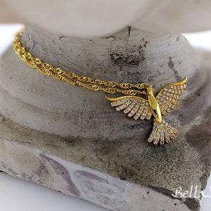 Gold Phoenix Rising Necklace, 925 & Gold Phoenix Rising; Gold Bird Drop ...